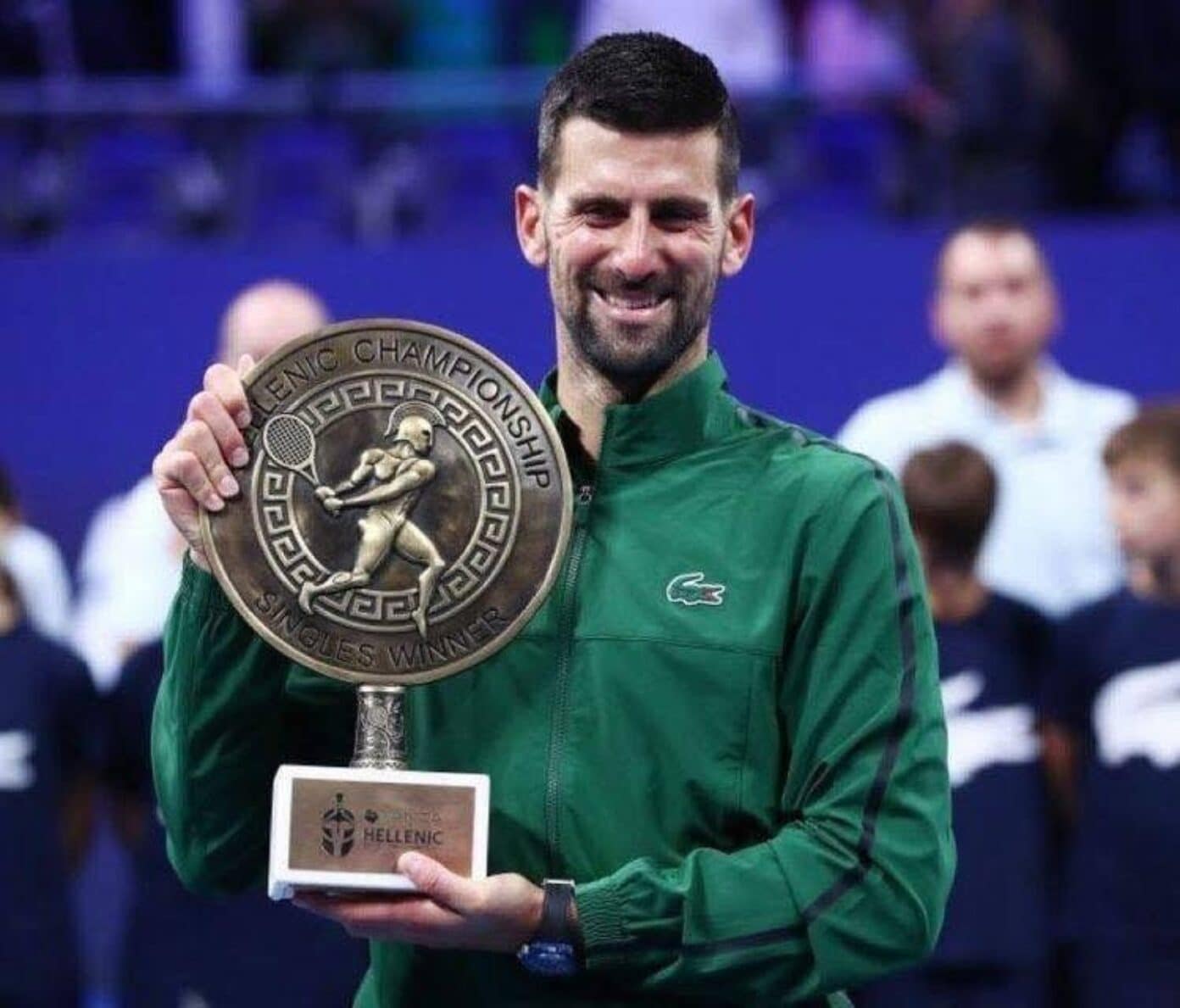 Djokovic and the Spartan Warrior Playing Tennis Trophy - GreekReporter.com